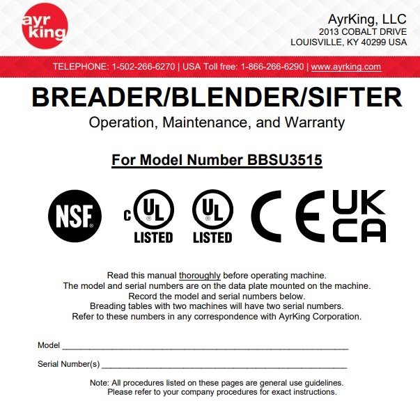 Breader Blender Sifter | Breading Table | AyrKing