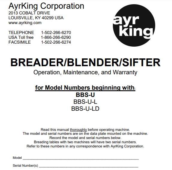 Breader Blender Sifter | Breading Table | AyrKing